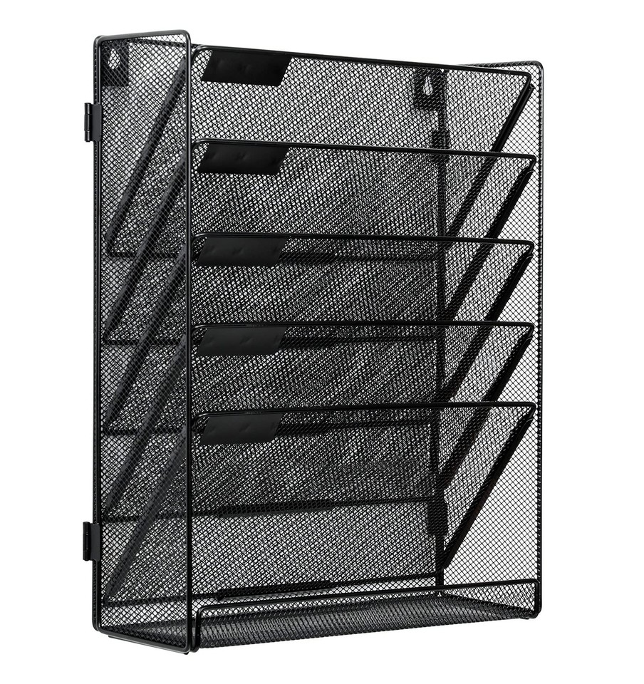 Wall File Organizer 2 PCS 5 Tier Black Vertical Hanging Folder Holder ...
