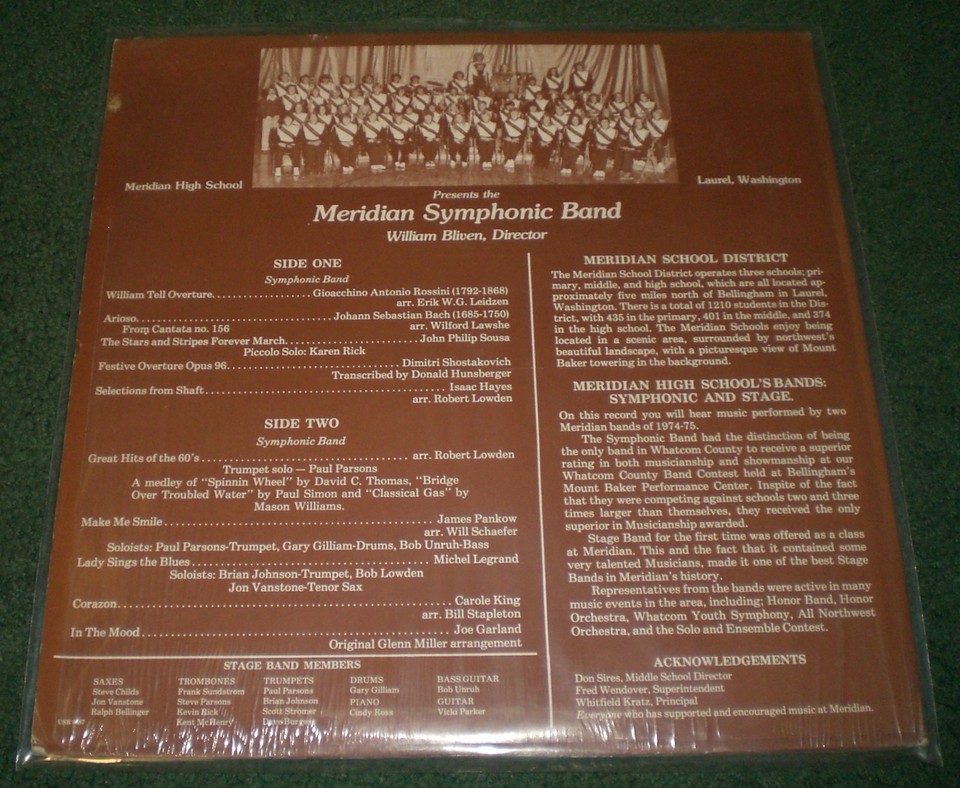 Meridian High School Symphonic Band~William Burton Bliven~USR 8487 LP ...