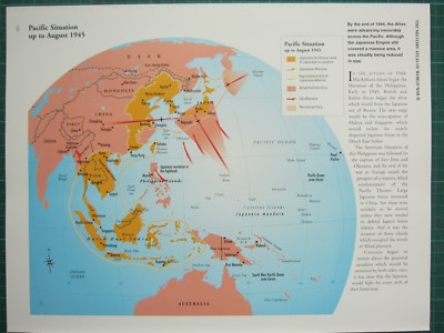 WW2 WWII MAP ~ PACIFIC SITUATION AUG 1945 JAPANESE OFFENSIVE ALLIED ...