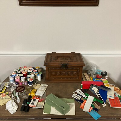 Vintage Max Klein Brown Sewing Box With Supplies & Handle | eBay