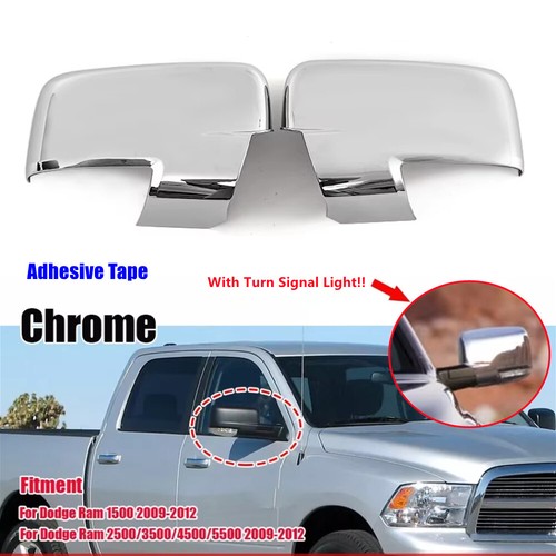 For Dodge Ram 1500 2009-2012 Chrome Rearview Mirror Cover Caps W/Turn ...