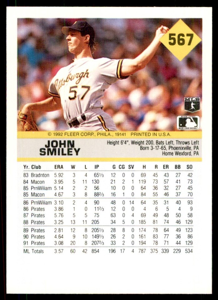 1992 Fleer John Smiley Baseball Cards #567 | eBay