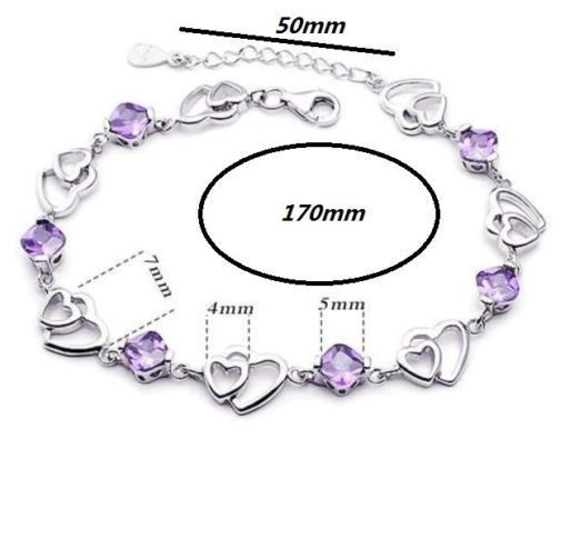 Sterling Silver Heart Amethyst Necklace Bracelet Stud Earring Jewelry ...