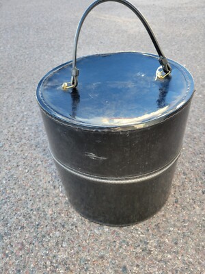 VTG 13" Round Black & Pink MCM Retro Hard Hat Box Wig Case Zippered ...