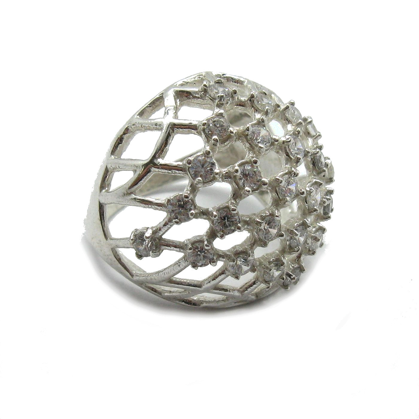 Stylish Sterling Silver Cocktail Ring Solid 925 With 25 Round Cubic ...