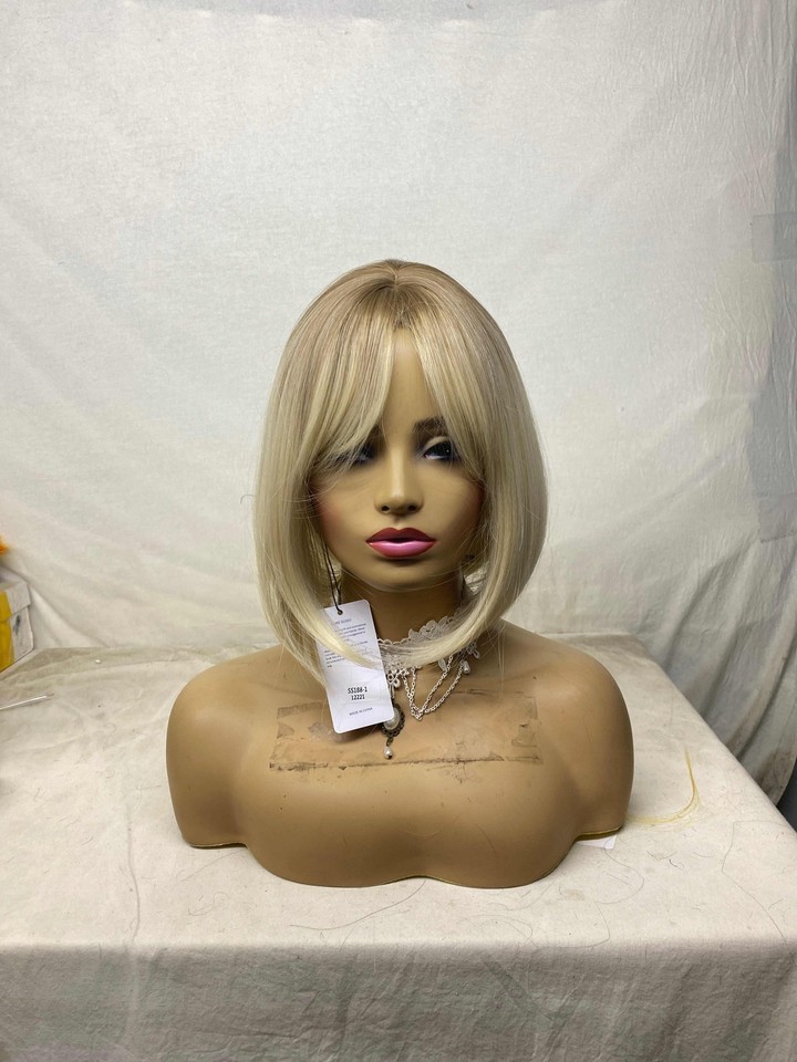 Women Blonde Bob Wig With Bangs Dark Roots Natural Ash Blonde Wigs ...