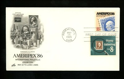 US FDC #2145 Artcraft 1985 Rosemont IL AMERIPEX '86 Stamp on Stamp ...