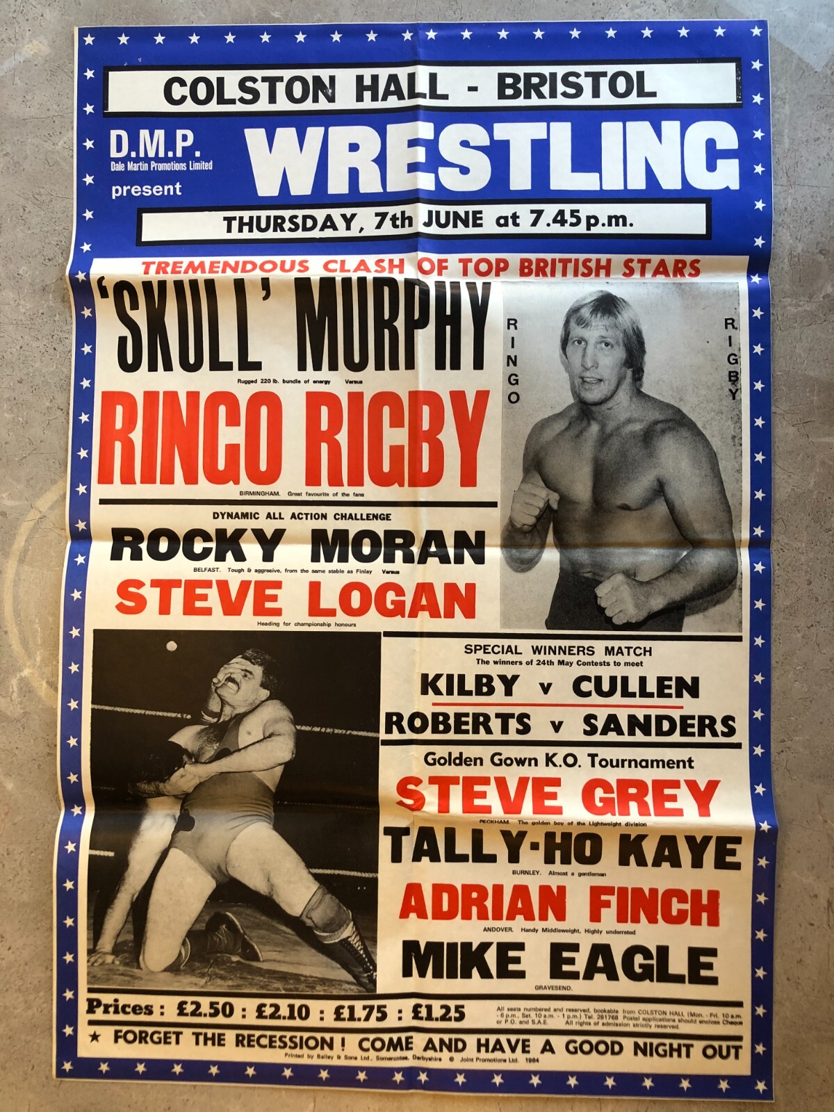 ORIGINAL UK WRESTLING POSTER 1984 -SKULL MURPHY, RINGO RIGBY, STEVE ...