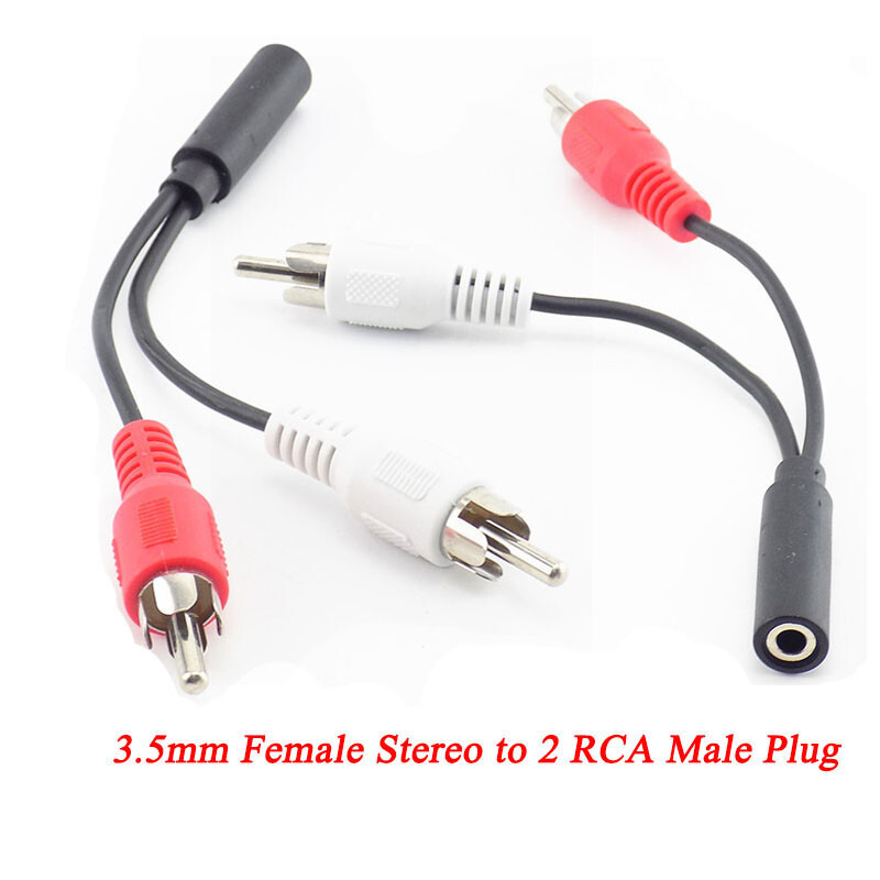 3.5mm Stereo AUX Cable Mini Jack Female to 2 RCA Male Plug Adapter Cord ...
