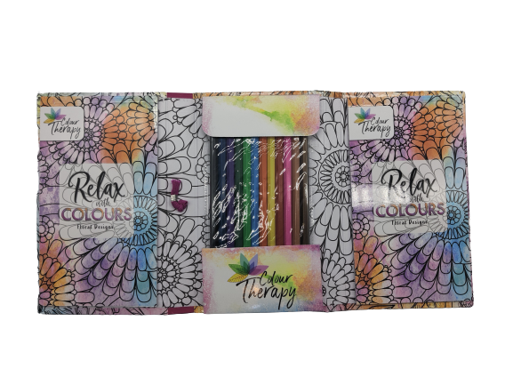 TRAVEL SET MIND RELAXING COLOURING BOOK Kids Adult Stress Relief Colour ...