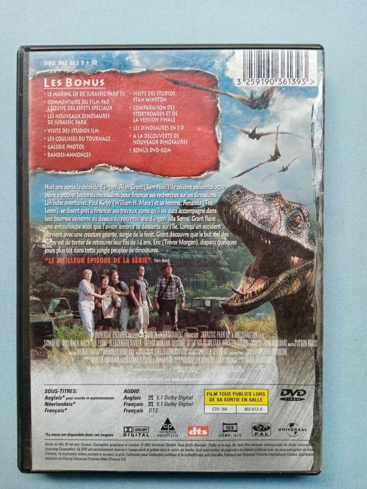 Jurassic Park 3 (Sam Neill William H. Macy) Jurassic Park III/ DVD ...