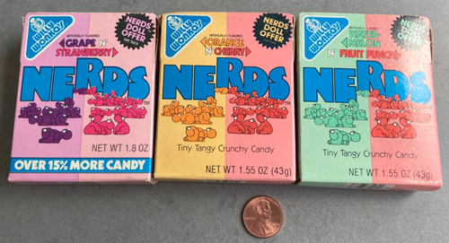 1982 vintage NERDS candy EMPTY BOX LOT of 3 opened Willy Wonka doll ...