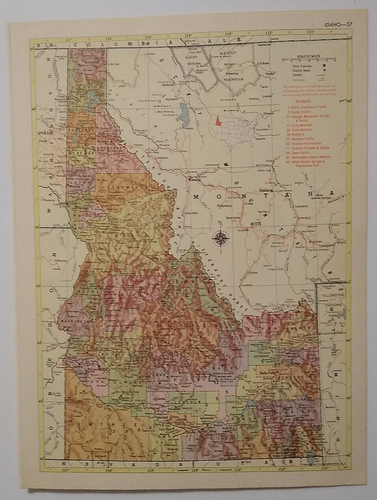 1956 Antique IDAHO Atlas Map Vintage Hammond's Family Reference World ...