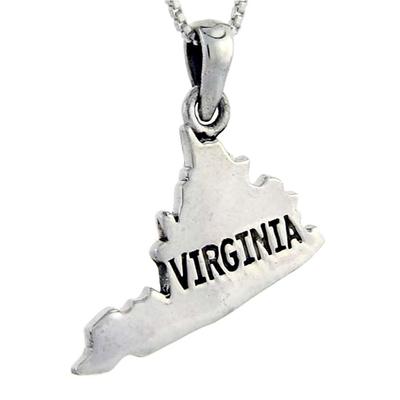 Sterling Silver Virginia State Map Pendant / Charm, Italian Box Chain ...