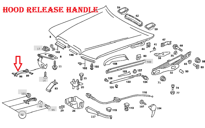 1986-1993 Mercedes W201 190E 190D Hood Release Strip Handle GENUINE ...