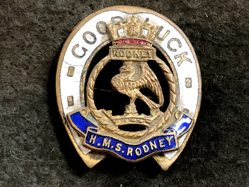 Vintage Royal Navy Naval HMS Rodney Battleship Enamel Sweetheart Brooch ...