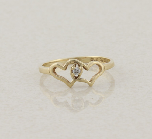 10k Yellow Gold Diamond Two Heart Ring Dainty Woman Teen Girl Size 5 1/ ...
