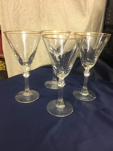 Set of 4 Libbey Glass Co. #3010-4 Water Goblet 7-5/8" Gold Trim | eBay