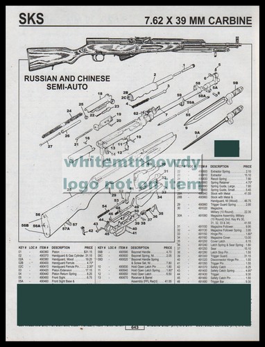 1999 SKS Russian & Chinese 7.62x39 MM Carbine Schematic Parts List | eBay