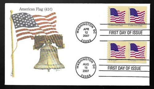 OLD GLORY FLAG PATRIOTIC COIL PAIRS 2007 LIBERTY EDKEN CACHET FDC DUAL ...