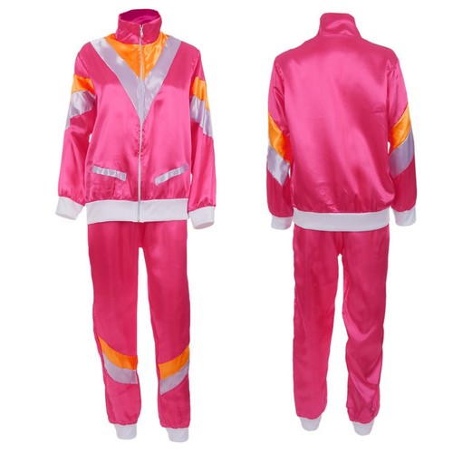 LADIES HALLOWEEN PINK SCOUSER SHELL SUIT 80S FANCY DRESS COSTUME HEN ...
