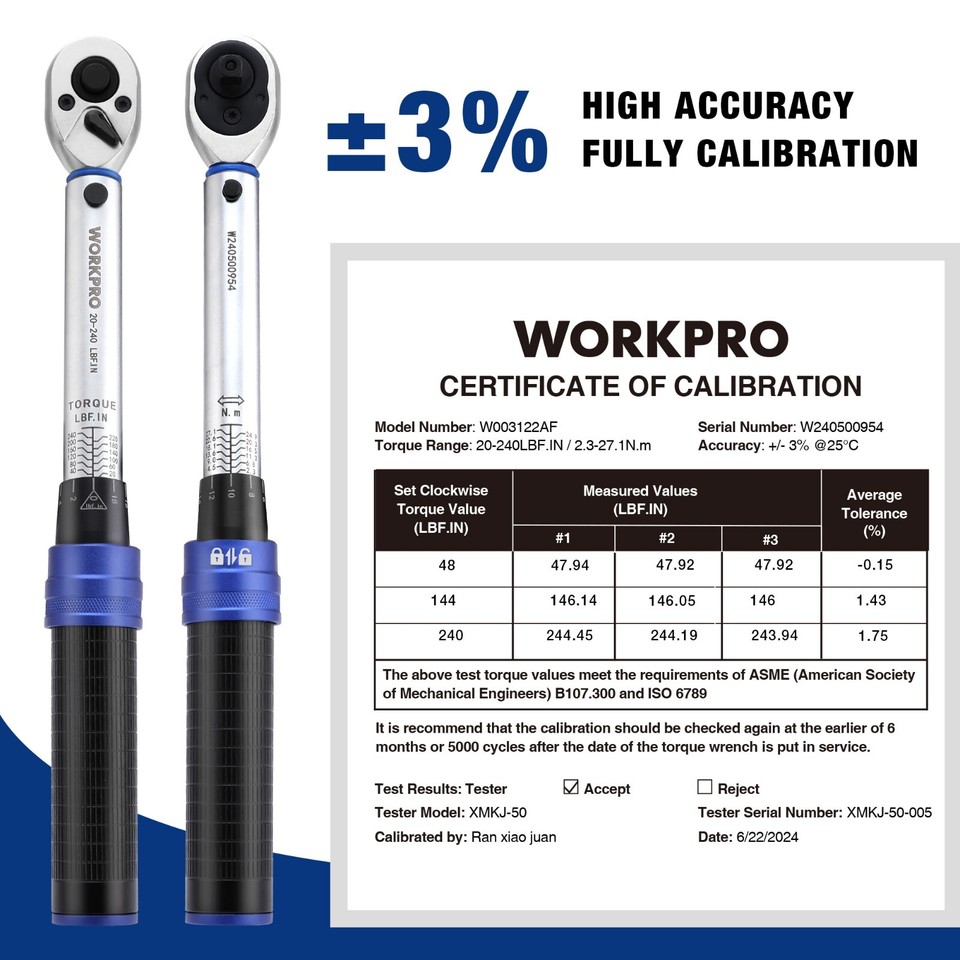 WORKPRO 1/4" Drive Click Torque Wrench 14PCS Inch Pound Torque Wrench ...