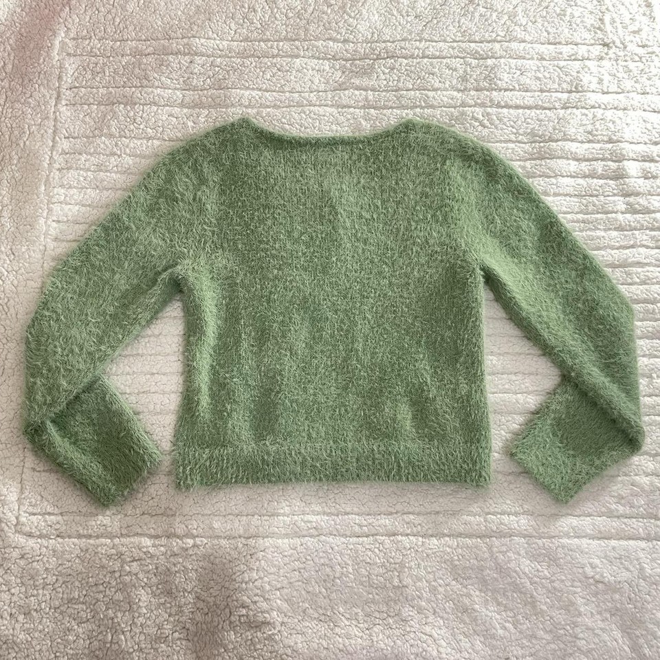 Hazel Moon Sage Green Fuzzy Eyelash Long Sleeve Sweater Cropped Crop ...