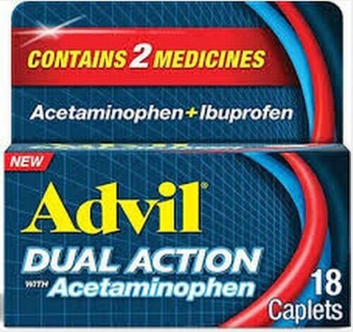 ADVIL DUAL ACTION - ACETAMINOPHEN + IBUPROFEN - 18 CAPLETS - EXP. 12/ ...