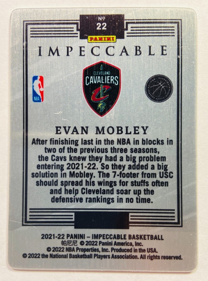 2021-22 Impeccable EVAN MOBLEY RC Red Silver Stainless Steel CAVS | eBay