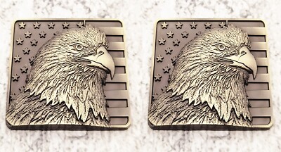 2pcs Metal American Flag Bald Eagle Body Emblem Badge 3M Adhesive New ...