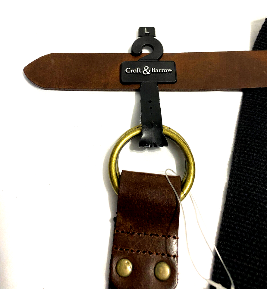 Croft and Barrow Unisex Belt Blue Cotton Mesh Size L Brass Leather Ends ...