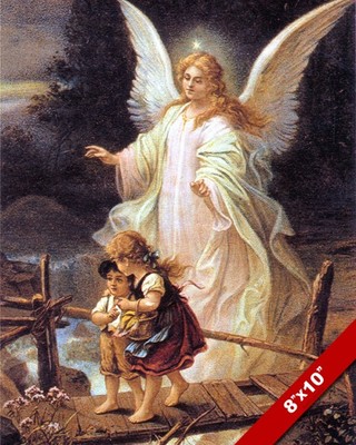 GUARDIAN ANGEL WATCHING OVER KIDS PAINTING BIBLE CHRISTIAN ART REAL ...