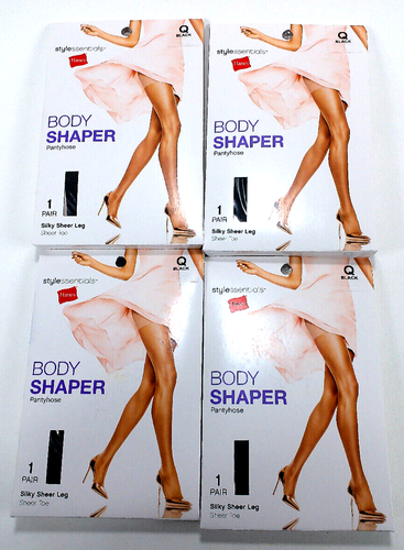 Lot Of 4 Hanes Style Essentials Size Q Black Body Shaper Silky Sheer ...