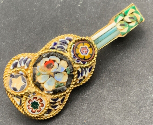VINTAGE ITALIAN MICRO MOSAIC MANDOLIN BROOCH PIN 1.75” | eBay