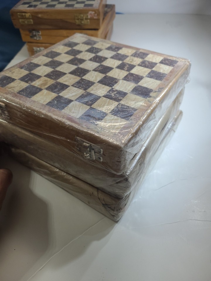 Handmade Marble Stone Chess Game Set Pieces with Wooden Base Board 8" x ...