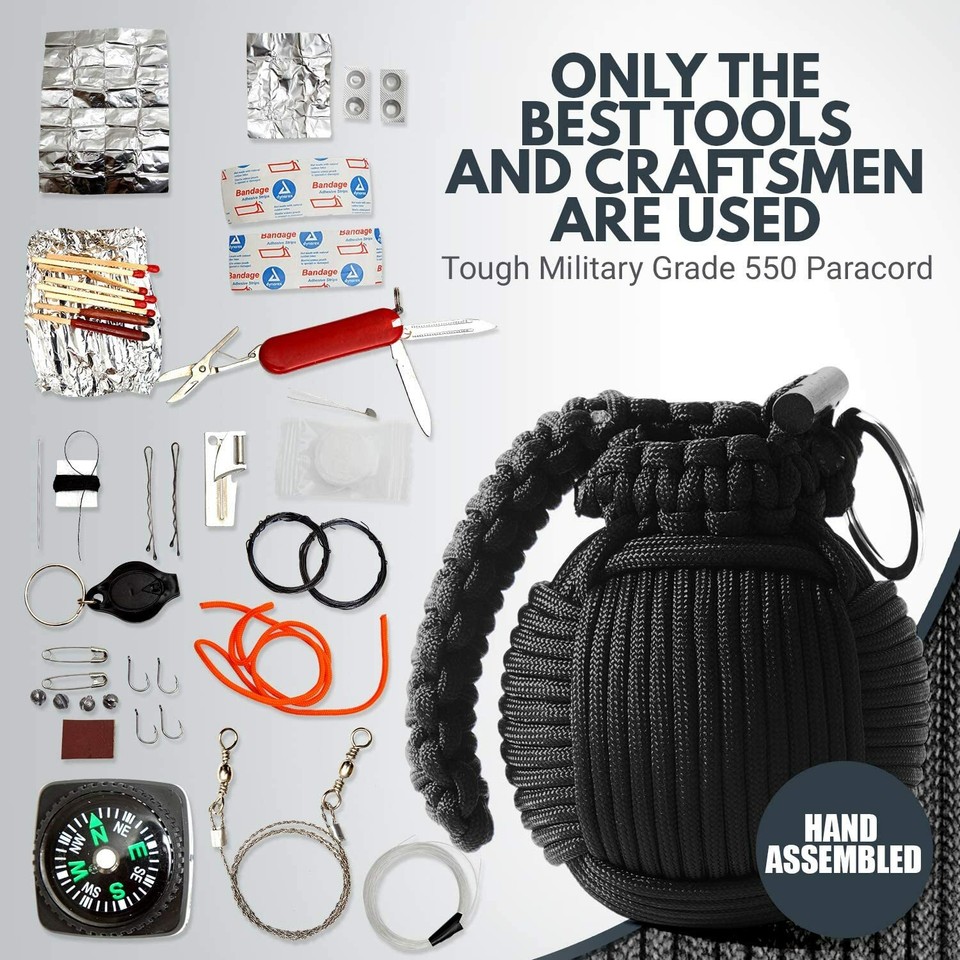 Paracord Grenade Survival Kit 48 Tools Emergency Camping Hiking ...