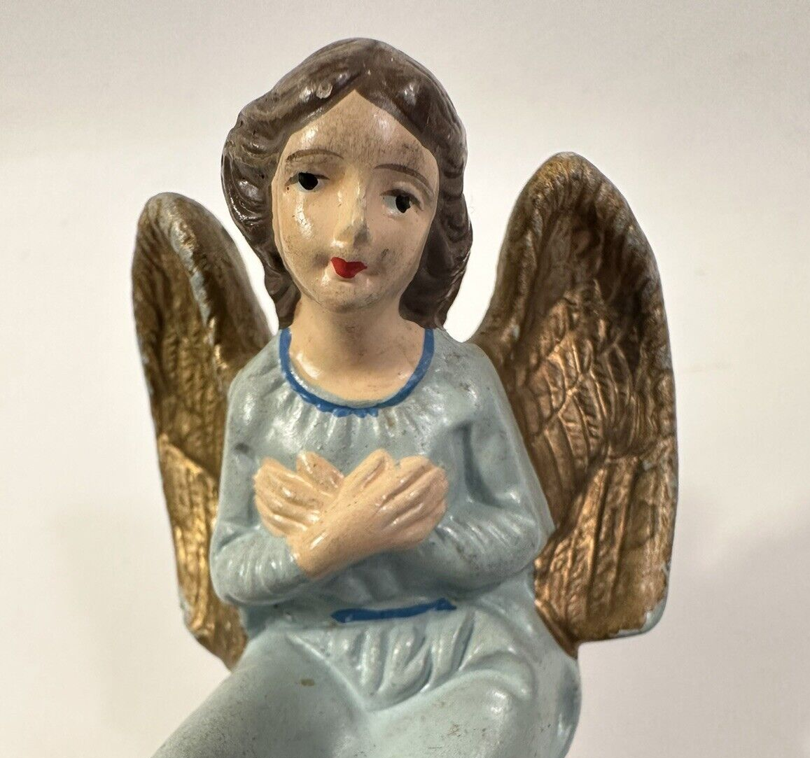 Vintage Blue Angel Japan Paper Mache KneelNativity Figurine Navitity ...