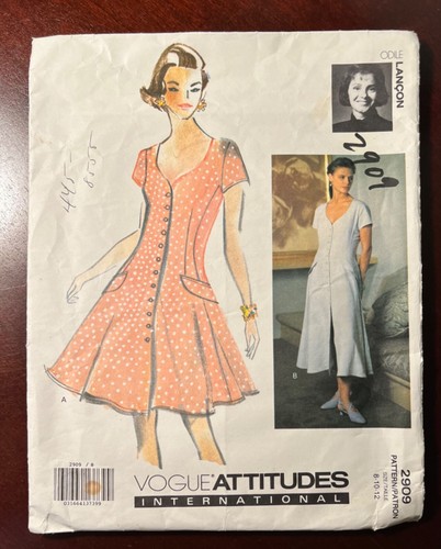 VTG 90's Vogue #2909 Designer Odile Lancon Dress Pattern Sz 8-10-12 ...