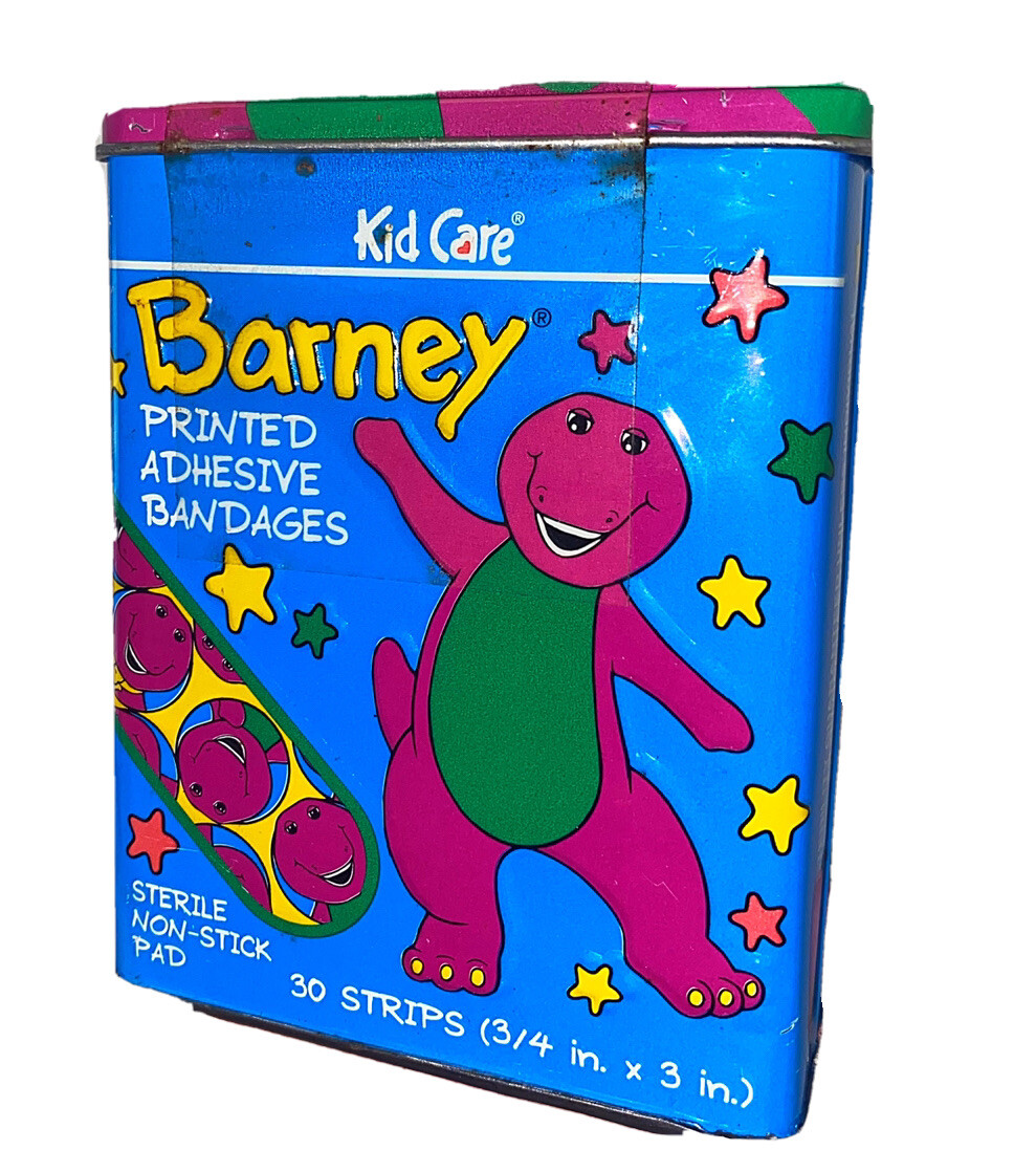 1990s Barney Kid Care Printed Adhesive Bandages in Tin Containers for ...