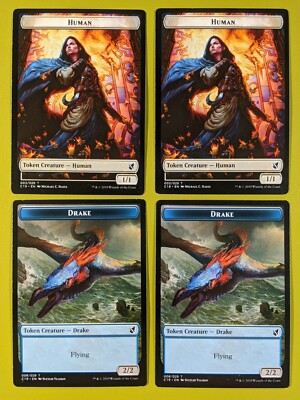 DOUBLE SIDED Drake & Human Token x4 Commander 2019 4x MTG Magic the ...