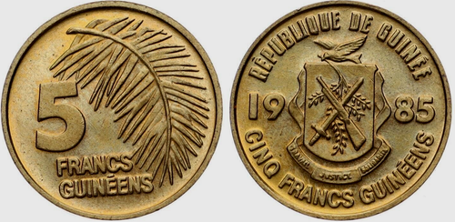 Guinea 5 FRANCS KM-53 1985 x 1 Pcs Leafs UNC World Currency Money COIN ...