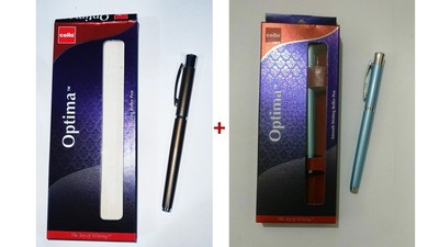 2 Cello OPTIMA CT Roller Pen (METALLIC SKY BLUE AND BROWN BODY) BLUE ...