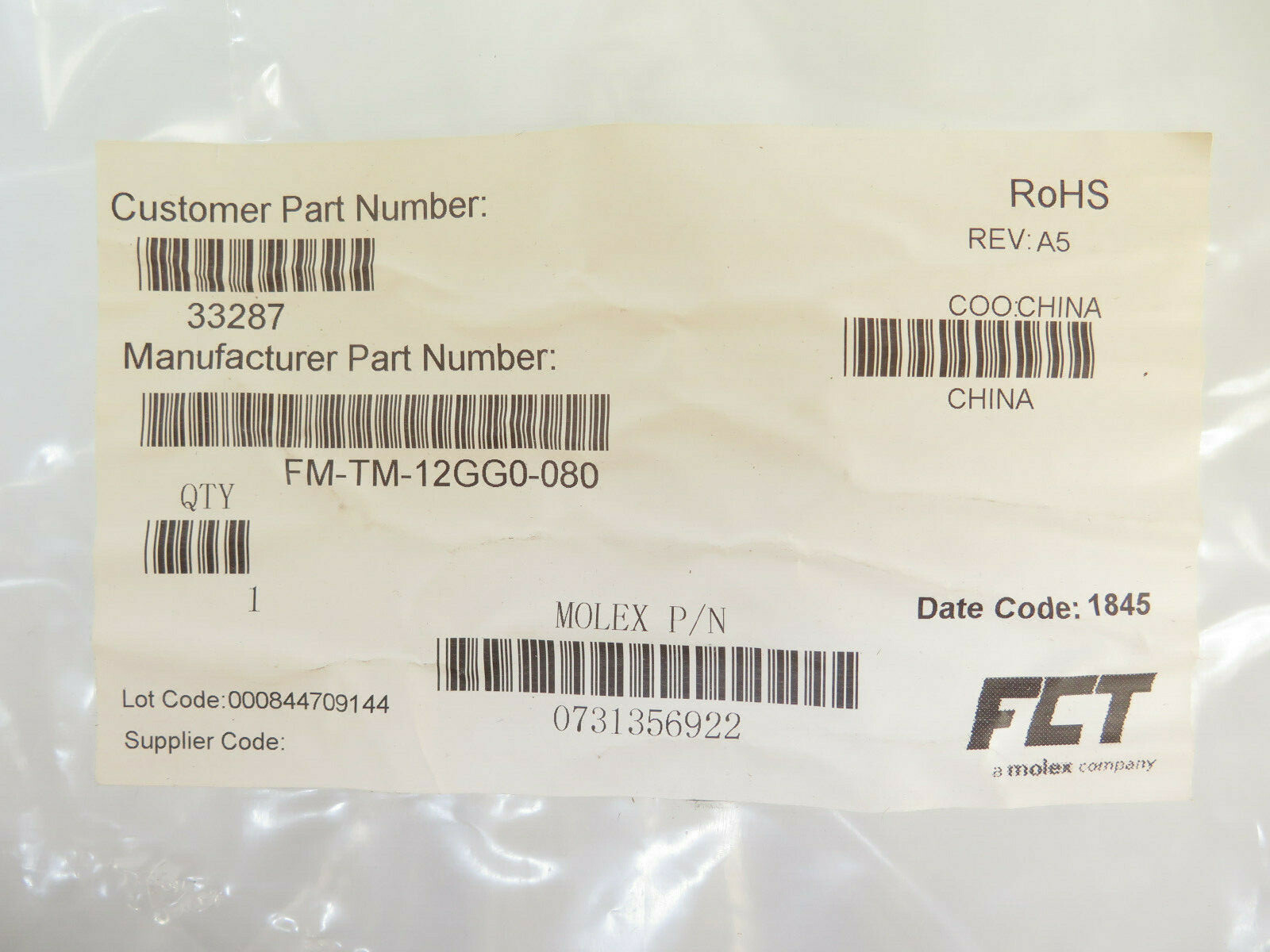 FCT Electronics Group Molex Fm-tm-12gg0-080 8ft Jumper Cable Coax 8 FT ...