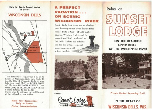 Vintage 1960s Wisconsin Dells Sunset Lodge of the Upper Dells Brochure ...