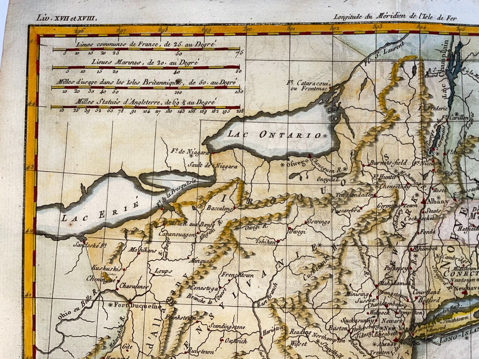 NORTHEAST UNITED STATES 1780 RIGOBERT BONNE ANTIQUE ENGRAVED MAP 18TH ...