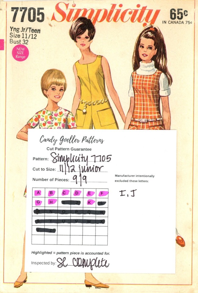 Simplicity 7705 Pantjumper or Pantdress 2 Lengths Sz 11/12 Junior CUT ...