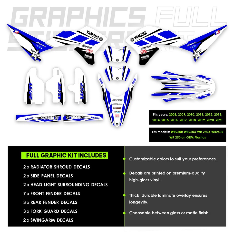 YAMAHA WR250X WR250R Graphics Decal Stickers Full Kit All Years (2008 ...