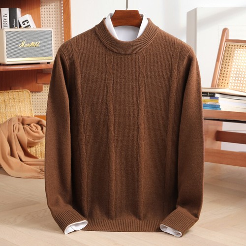 Half Turtleneck Pure Wool Sweater for Men Winter Striped Thickened ...