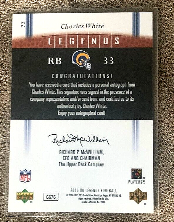 CHARLES WHITE AUTO 2006 UPPER DECK LEGENDS LEGENDARY SIGNATURES ...