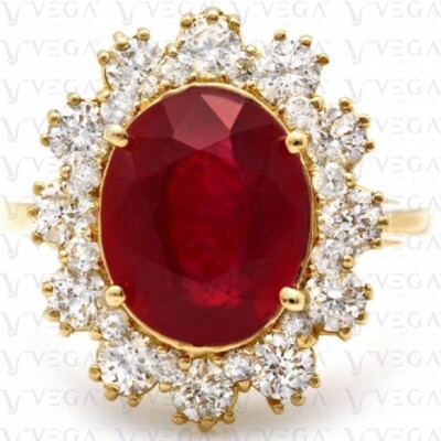 6.59ct Oval Shape Red Natural Ruby Gemstones Diamond Ring Real 14K ...